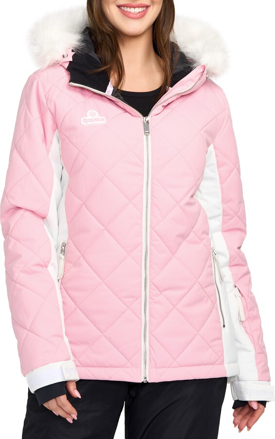 TIPSY ELVES Powder Pink Faux Fur Trim Waterproof Quilted Ski Jacket ...
