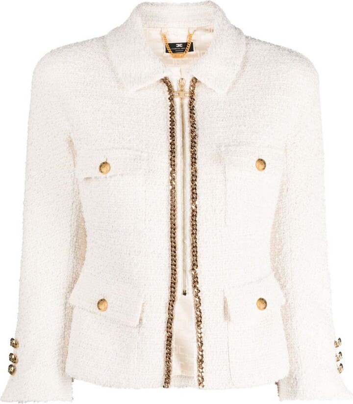 Elisabetta Franchi Chain-Detail Tweed Jacket - ShopStyle