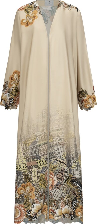 Dhara Sheth Dubai Women's Gold Plain Printed Laser Cut Kimono ...