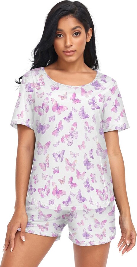 Reiacy Pink Cartoon Butterfly Theme Women Pyjamas Set - ShopStyle