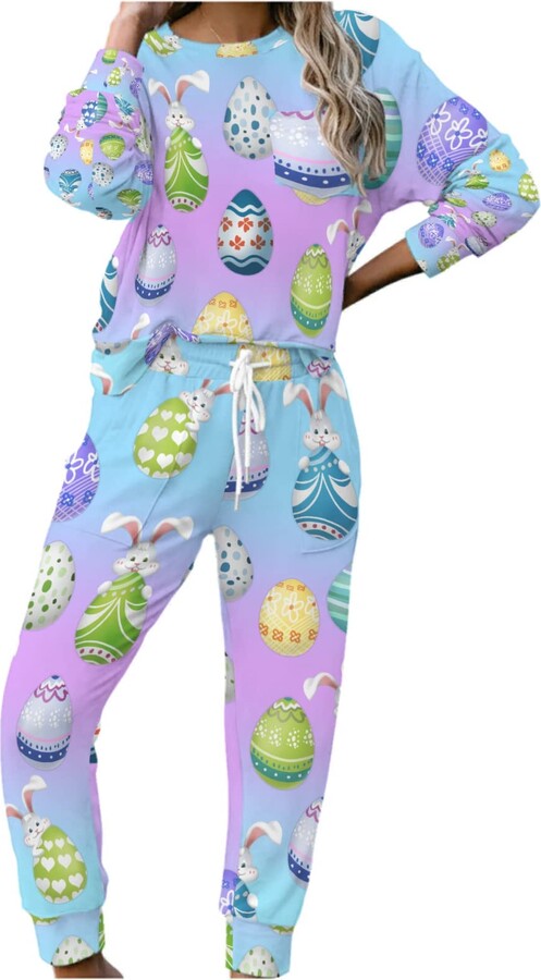 Magkerptb Easter Eggs and Rabbit Girls' Pyjamas 2-Piece Pyjamas ...