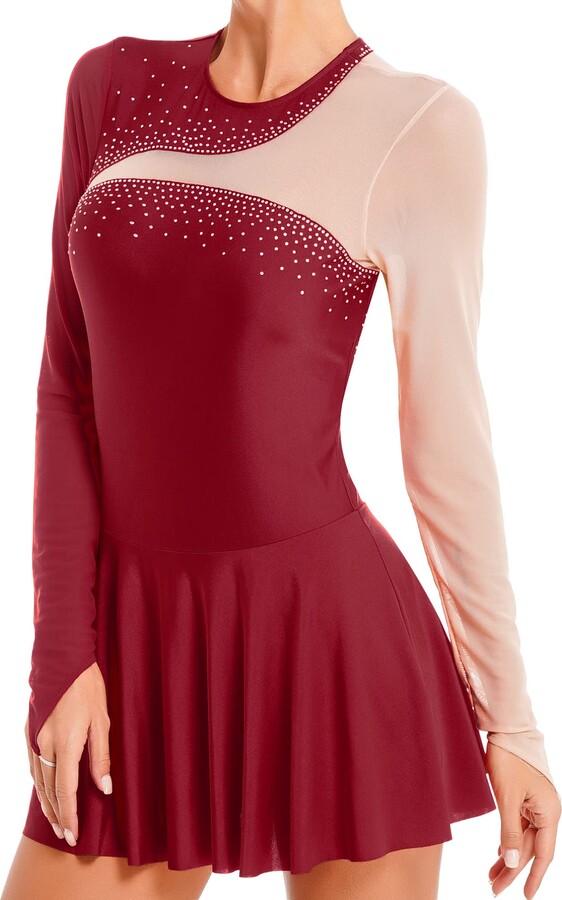 Tiaobug Women Glitter Rhinestone Lyrical Ballet Dance Costume Long