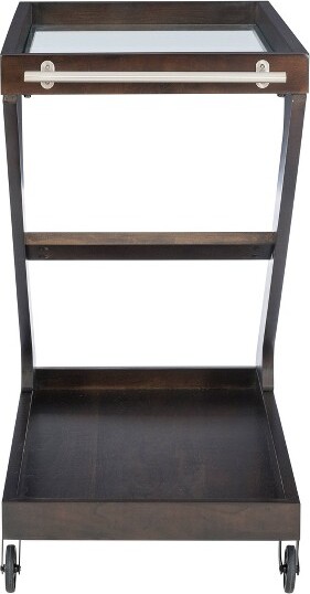 Jepperd Z-Shaped Solid Wood and Tempered Glass Top Rolling Bar Cart ...