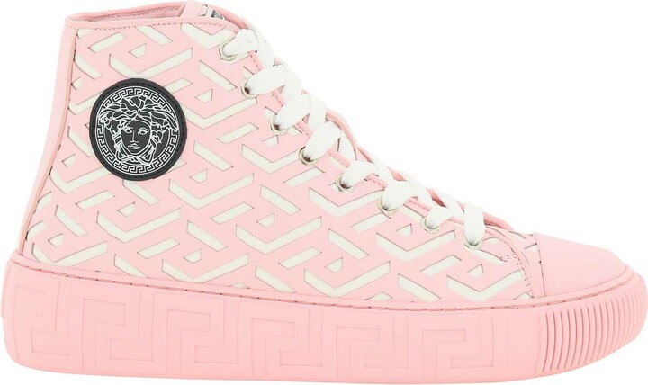 Versace Greca Laser Cut Leather Hi-top Sneakers - ShopStyle
