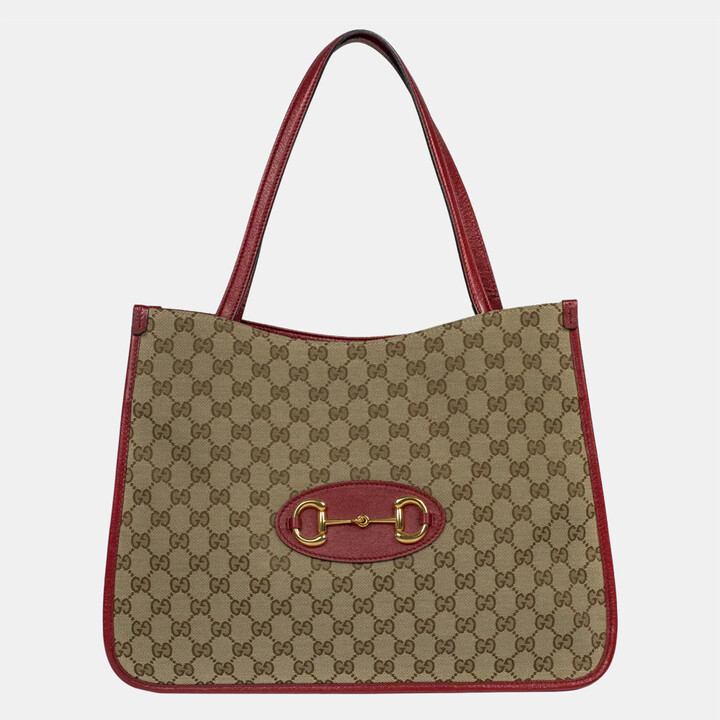 Gucci Red Monogram Canvas Horsebit 1955 Tote Bag - ShopStyle