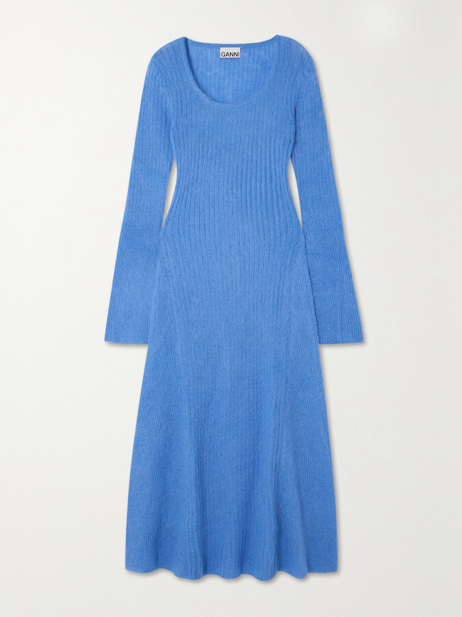 Ganni Ribbed Brushed Mohair-blend Maxi Dress - Blue - ShopStyle