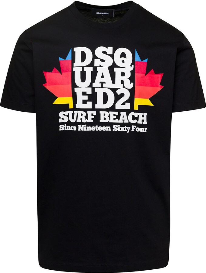 DSQUARED2 Black Crewneck T-shirt With D2 Surf Beach Logo On The Chest ...
