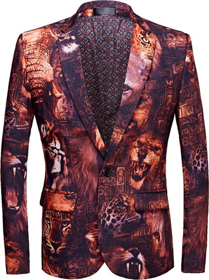 Saeohnssty Men's Slim Fit Tiger Lion 3D Printed Blazer Jacket Stage ...