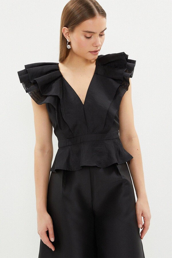 V Neck Frill Shouler Top - ShopStyle