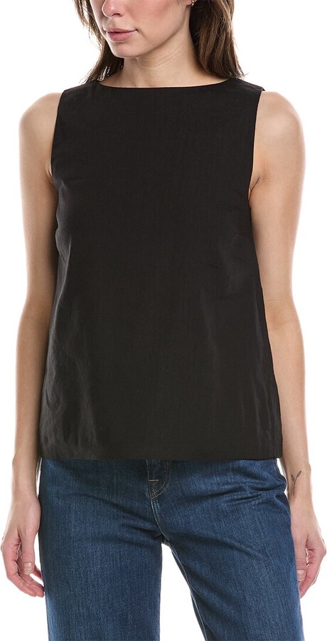 Theory Boat Neck Linen-Blend Tank - ShopStyle Tops