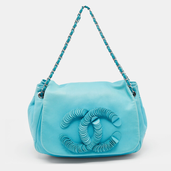 Chanel Aqua Blue Leather Disc Accordion Flap Bag - ShopStyle