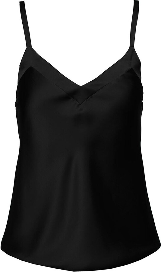 PLAIN Black Satin Top with Thin Straps and V Neckline Woman - ShopStyle
