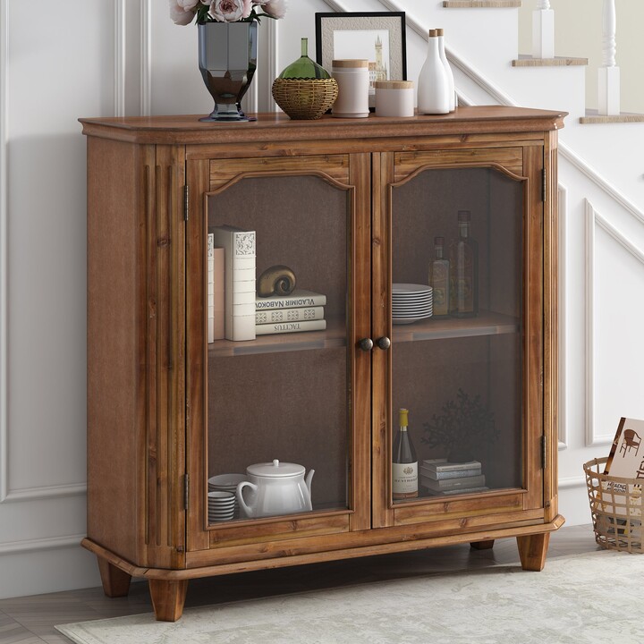 Antique Brown Wooden Entryway Storage Cabinet with Adjustable Shelves ...