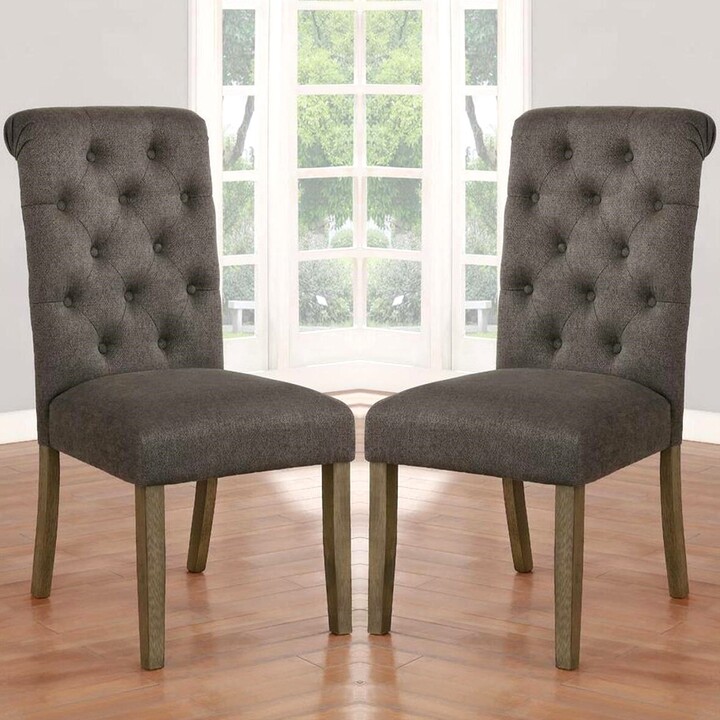 Decorative Grey Rolled Back Button Tufted Dining Chairs - ShopStyle
