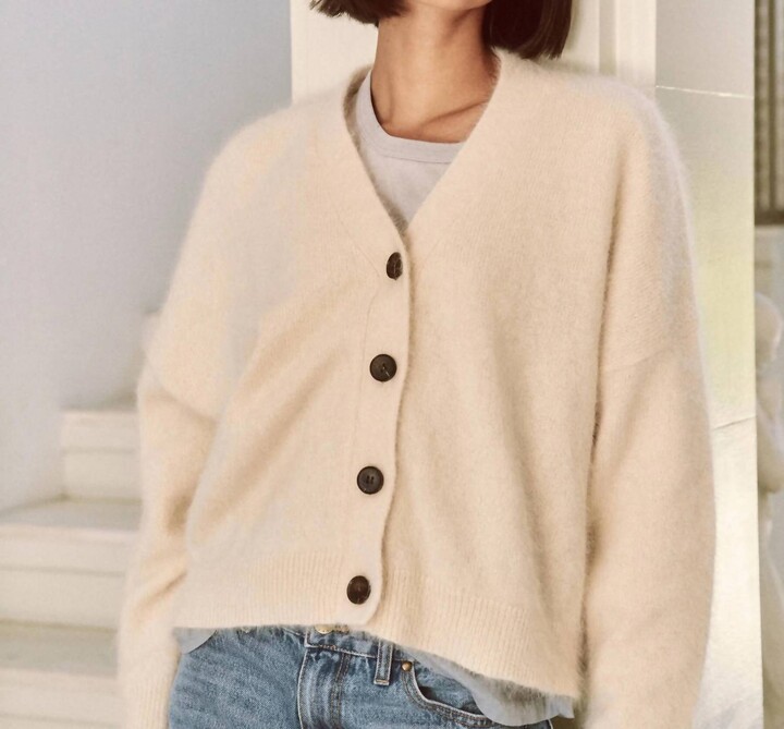 The Great The Fluffy Slouch Cardigan In Cream - ShopStyle