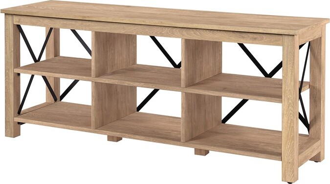Henn& Hart 58" Open Back TV Stand in White Oak Wood with Metal Black ...