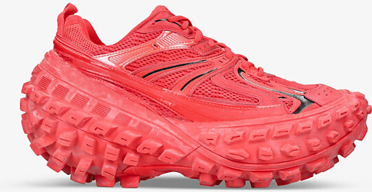 Balenciaga Mens Red Defender Tire-sole Mesh and Shell Low-top Leather ...