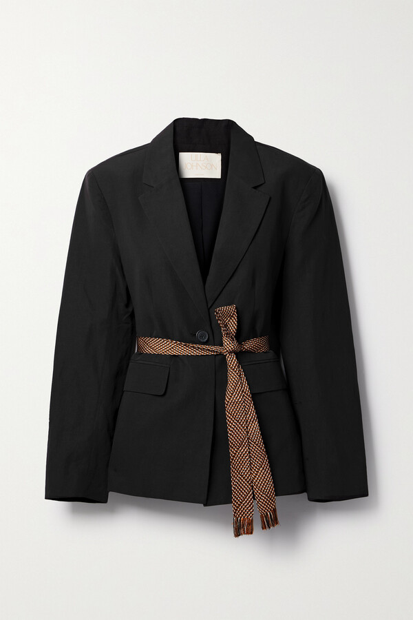 Ulla Johnson Ellery Belted Cotton, Linen And Silk-blend Blazer - Black ...