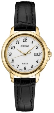 Seiko Women's Solar Essentials Black Leather Strap Watch 28mm - ShopStyle
