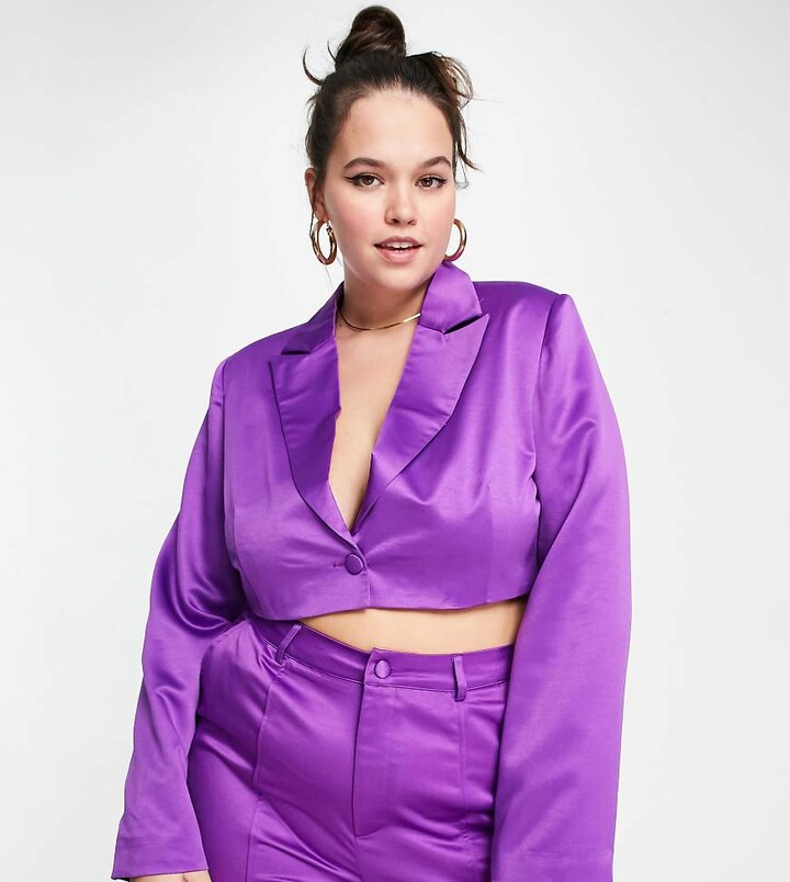 Extro & Vert Plus boxy cropped blazer in winter plum satin - part of a ...