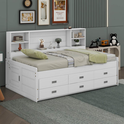 Lark Manor Captain Captain Bed With Storage Bookcase Headboard, Trundle ...