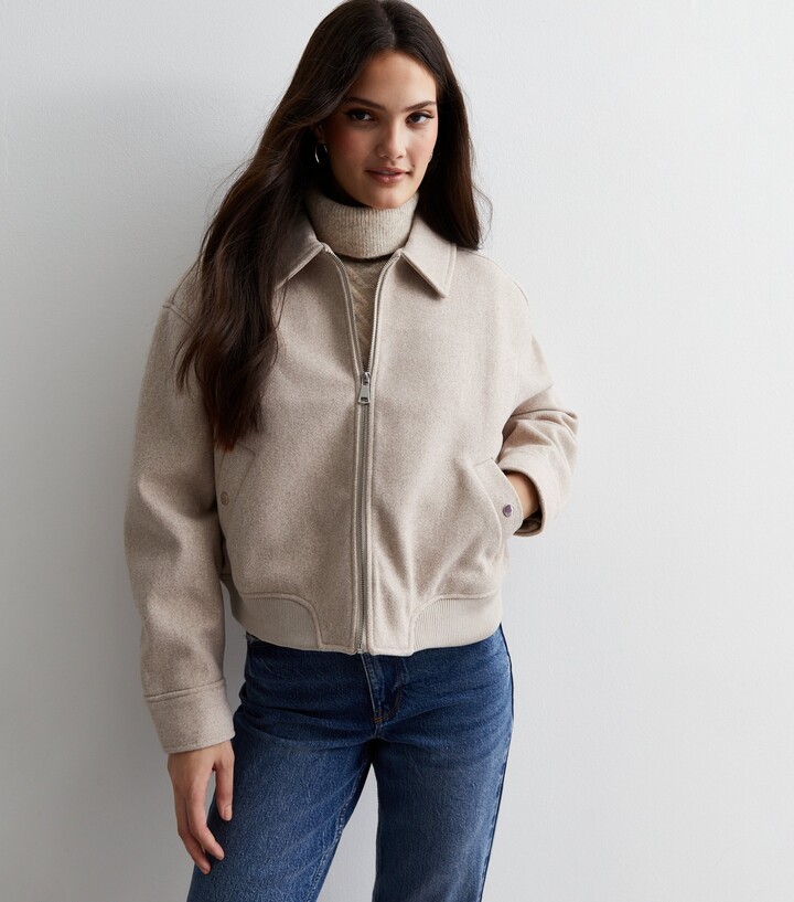 Women's Cream Faux Wool Bomber Jacket Urban Bliss - ShopStyle