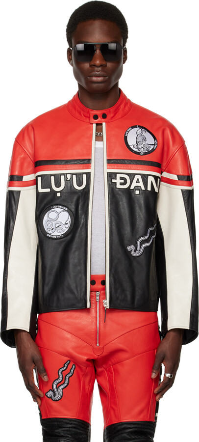 LU'U DAN Black & Red Paneled Leather Jacket - ShopStyle