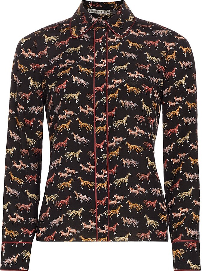 Alice + Olivia Willa Piped Horse-Print Shirt - ShopStyle Tops
