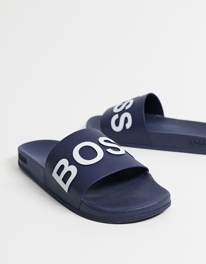 HUGO BOSS Bay sliders in navy - ShopStyle