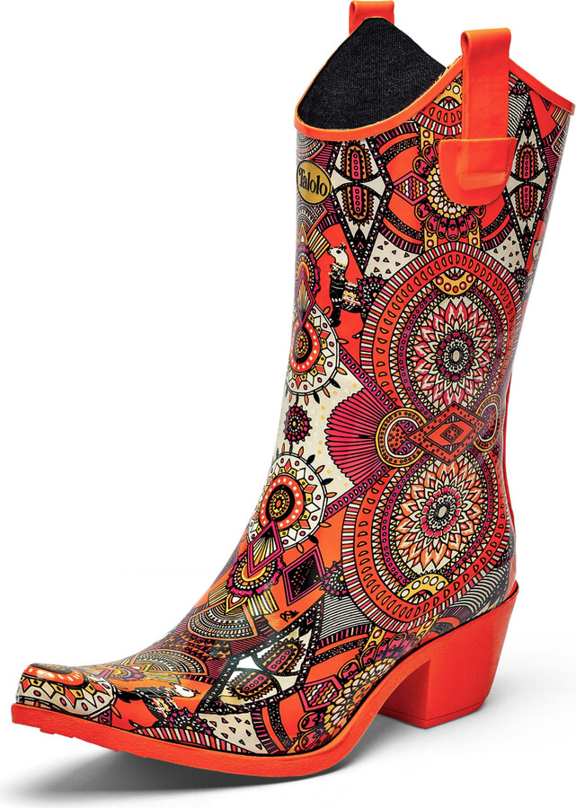 Talolo Boots Aztec Funk - Bright Orange Cowboy Boot Wellies - ShopStyle