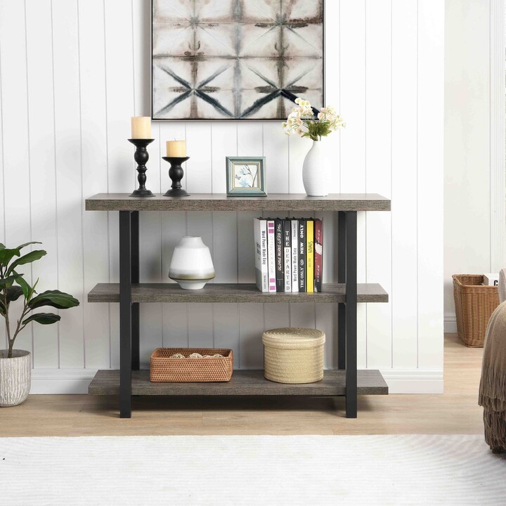 GREATPLANINC Industrial Console Table 3 Tier Sofa Table for Living Room ...