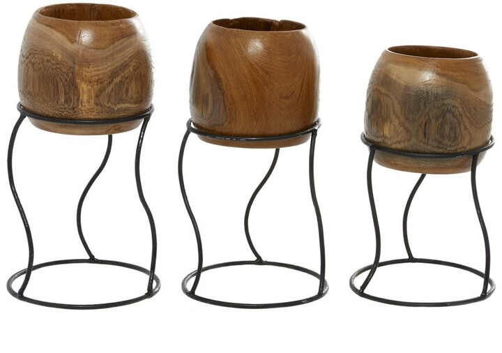 Peyton Lane Set Of 3 Brown Teak Wood Rustic Planter - ShopStyle Garden ...