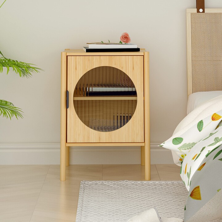 EPOWP Nightstand w/1 Transparent Door Accent Side Tale Solid Bamboo ...