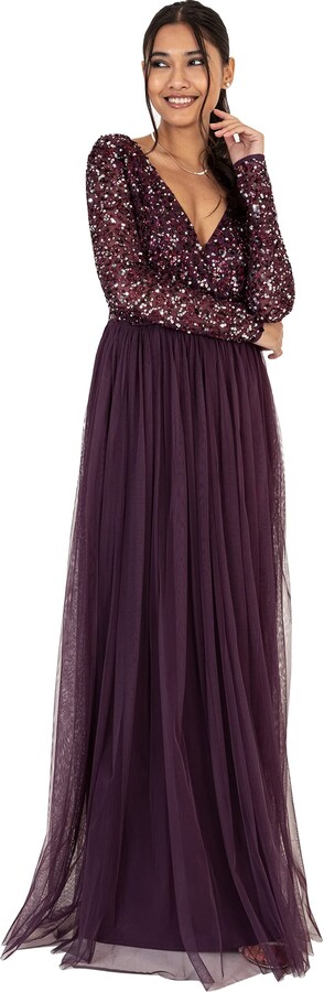 Maya Deluxe Women's Ladies Maxi for Women With Long Sleeves V Neckline ...