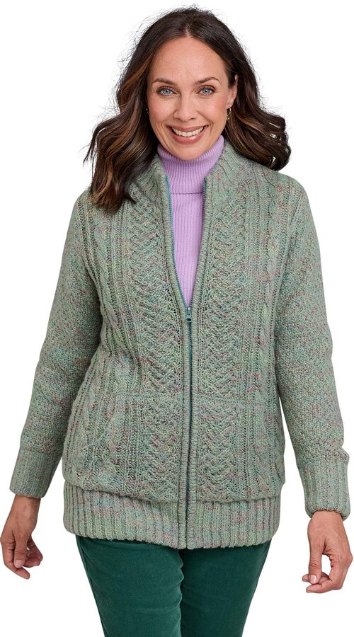 Amber Ladies Borg Fleece Lined Zip Cardigan Sage 20-22 - ShopStyle