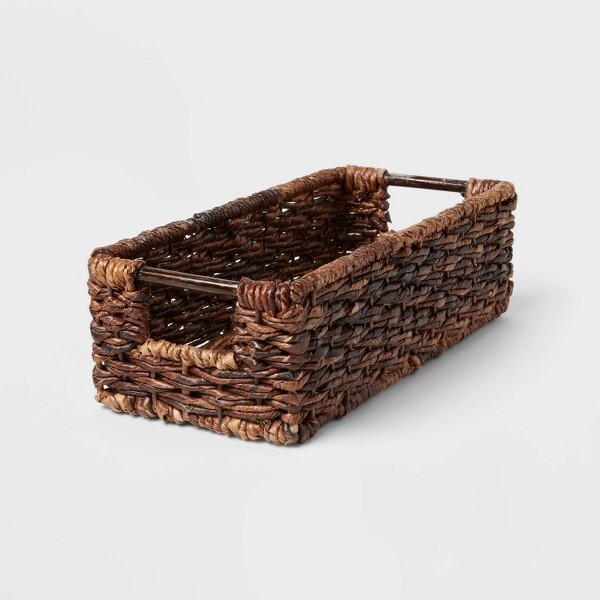 Woven Abaca Media Bin - Brightroom™: Handwoven Rectangle Basket, Lacquered Brown, Shelf Storage ...