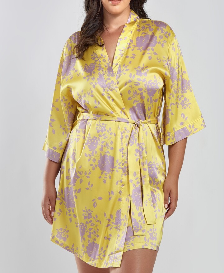 iCollection Plus Size Fiona Satin Print Robe - ShopStyle