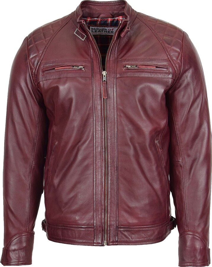 House Of Leather Mens Real Leather Biker Jacket Casual Cafe Racer Style ...