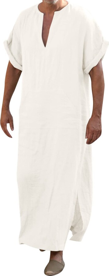 COOFANIN Mens White Linen Kaftan Mens Linen Tunic Mens Linen Robes ...