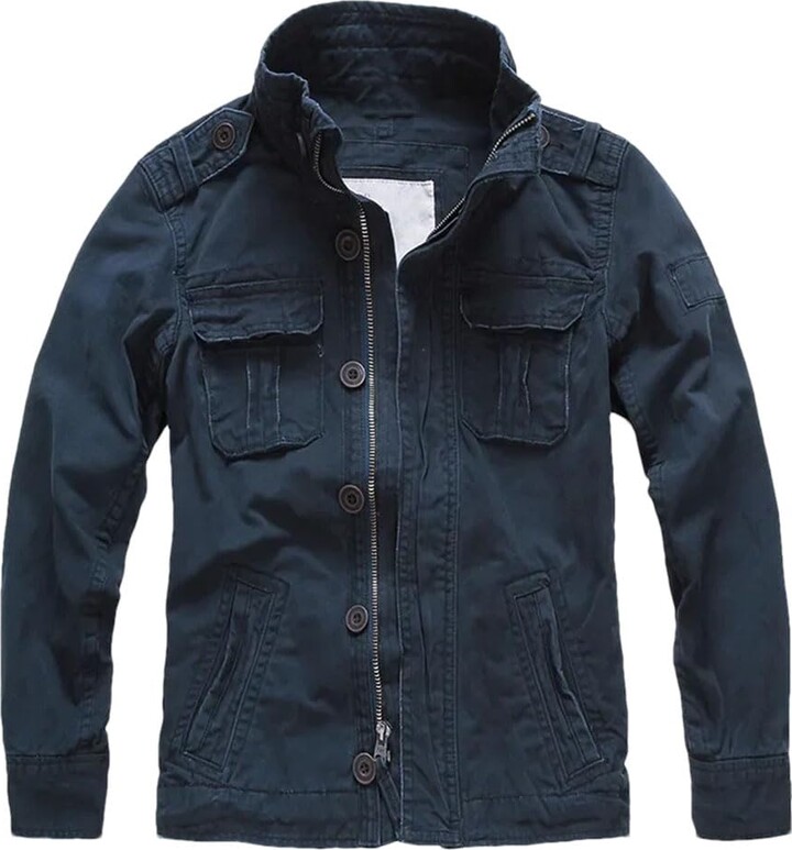 Tdvcpmkk Men's High Collar Single Breasted Retro Camo1 Military Denim ...