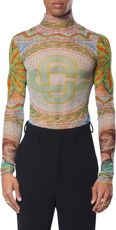 Casablanca Logo Mosaic Mesh Top - ShopStyle Long Sleeve Shirts