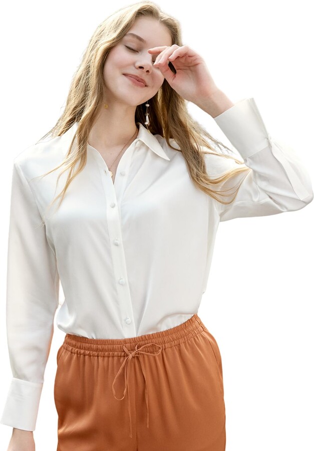 COLD POSH Women's Silk Blouse Long Sleeve: Elegant Shirts 100% Mulberry ...