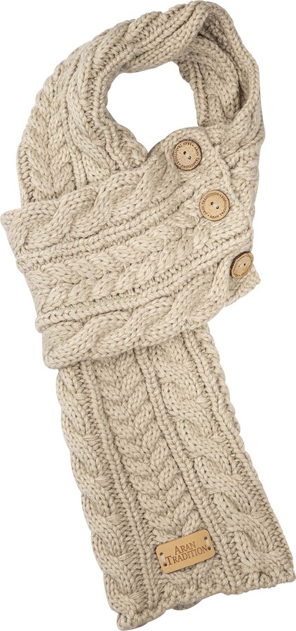 Aran Traditions Cable Knit Wrap Button Scarf (Oatmeal) - ShopStyle