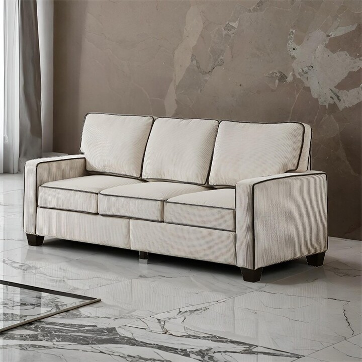 IGEMAN Mid Century Beige 3-Seater Sofa with Storage, Living Room Sofa ...