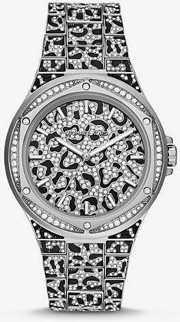 Michael Kors Oversized Lennox Animal Pavé Silver-Tone Watch - ShopStyle