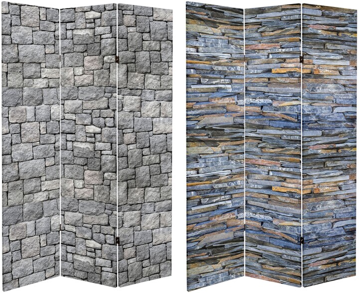 Oriental Furniture 6 ft. Tall Double Sided Medieval Stone Canvas Room ...