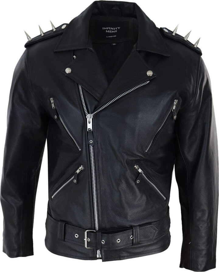 Infinity Leather Mens Spike Hide Original Cross Zip Brando Biker ...