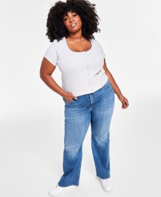 Levi's Levis Plus Size Striped Britt Snap Front Top 726 High Rise Flare ...