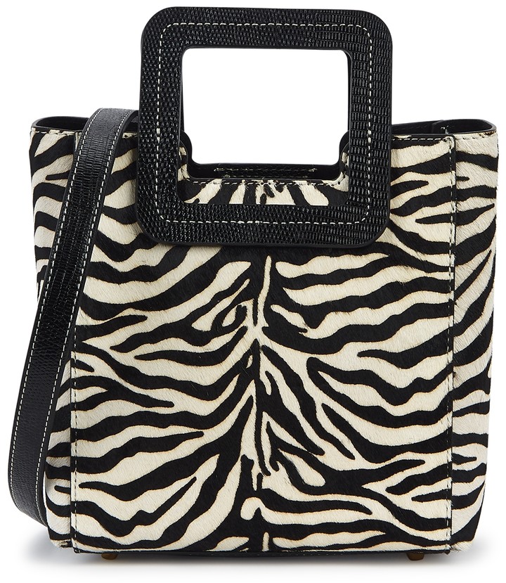 STAUD Shirley mini zebra-print calf hair top handle bag - ShopStyle