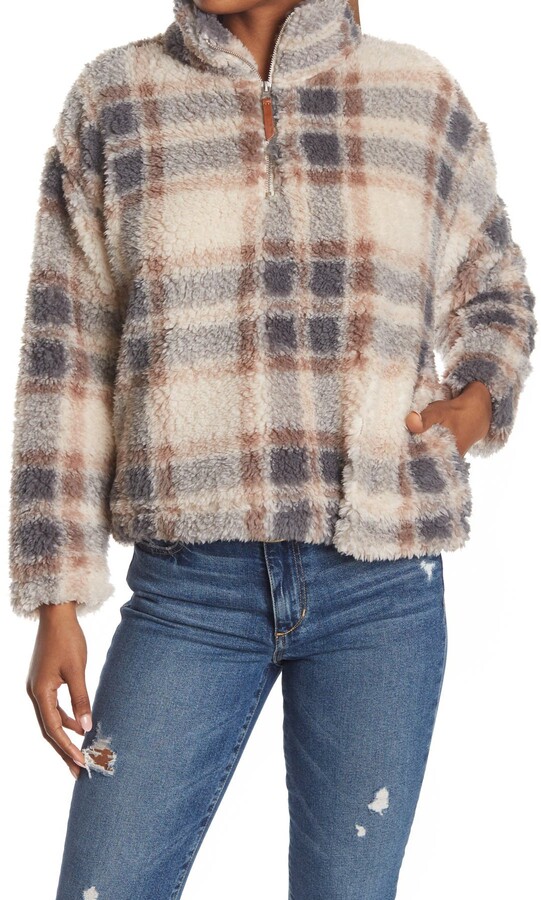 Thread and Supply Plaid 1/4 Zip Faux Shearling Jacket - ShopStyle